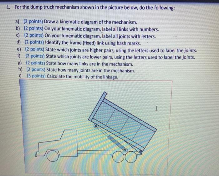 Solved 1. For the dump truck mechanism shown in the picture | Chegg.com