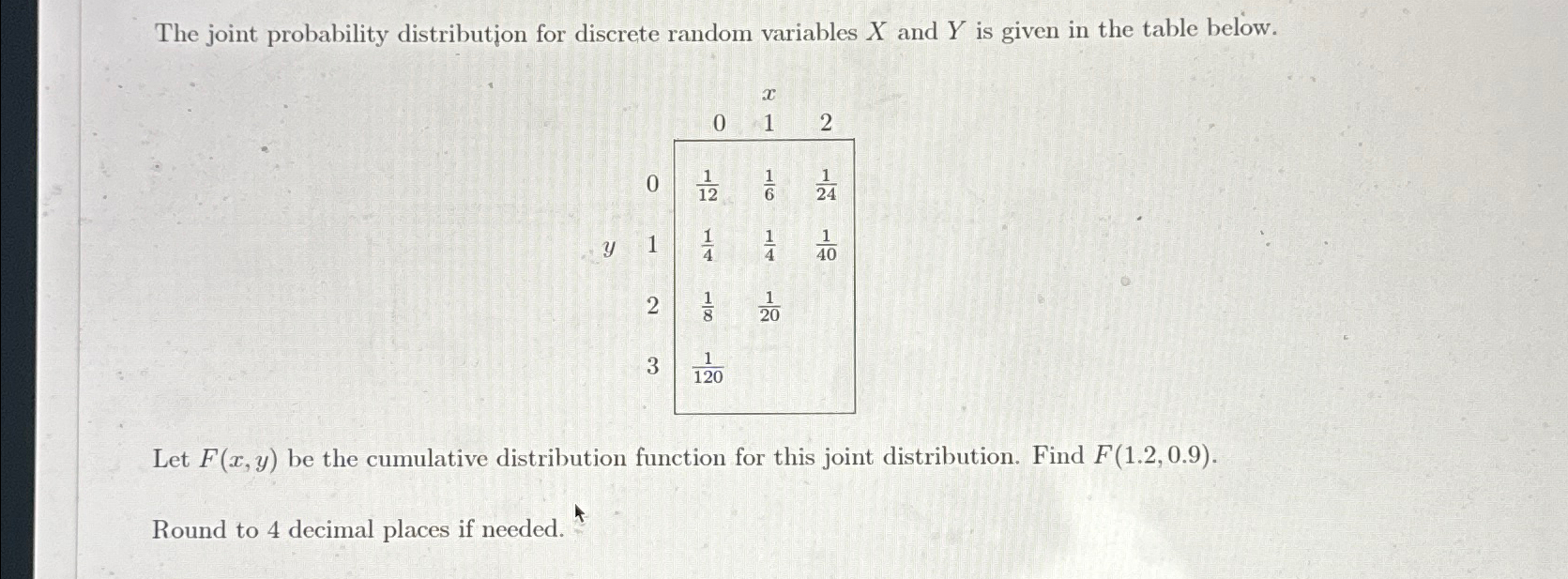 Solved The joint probability distribution for discrete | Chegg.com