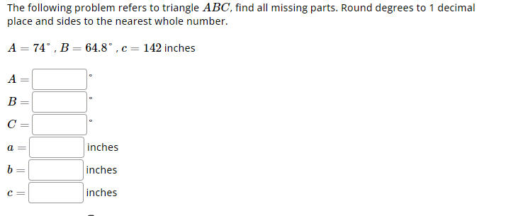 Solved The following problem refers to triangle ABC, find | Chegg.com