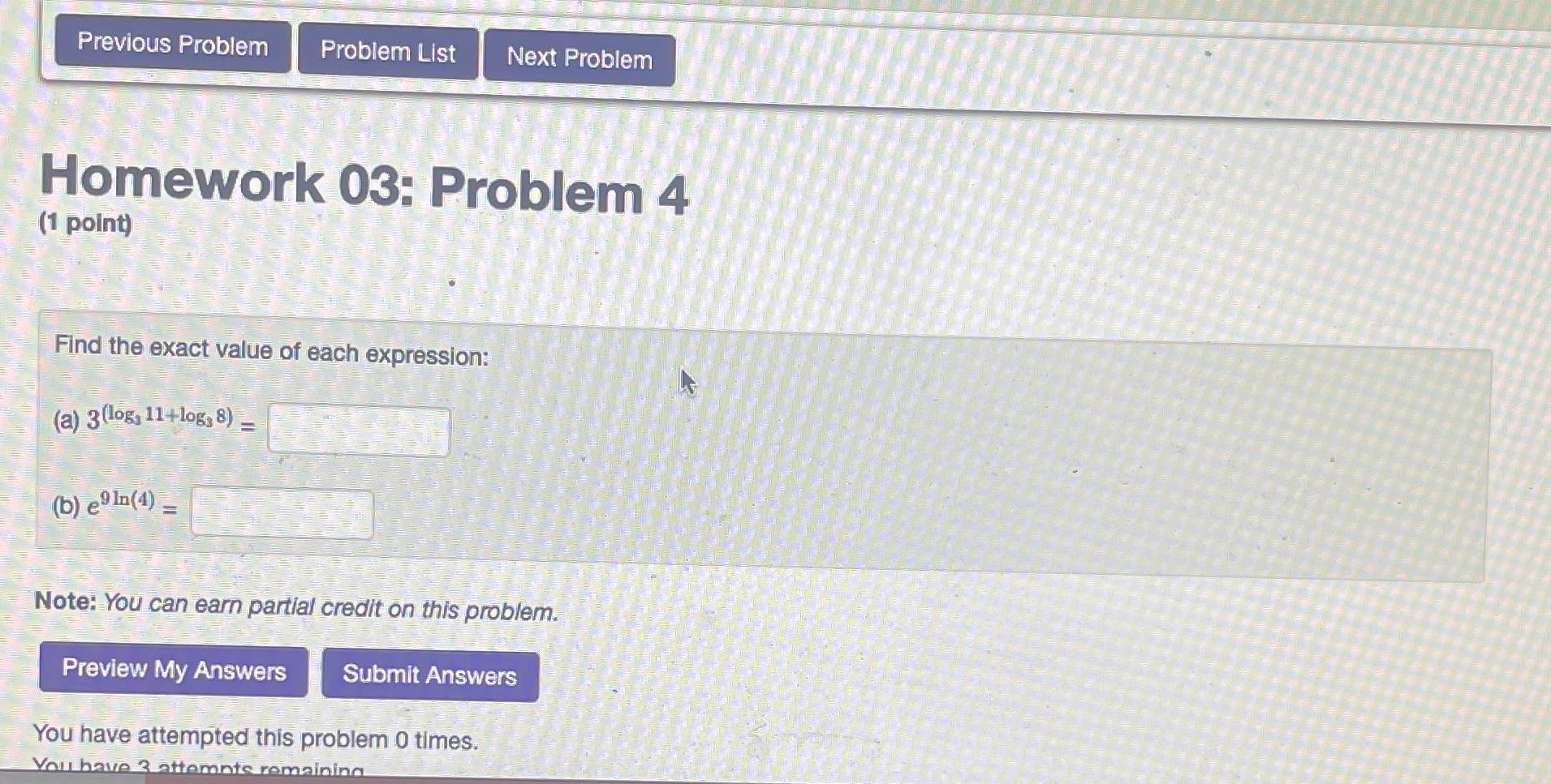 Solved Homework 03: Problem 4(1 ﻿point)Find the exact value | Chegg.com