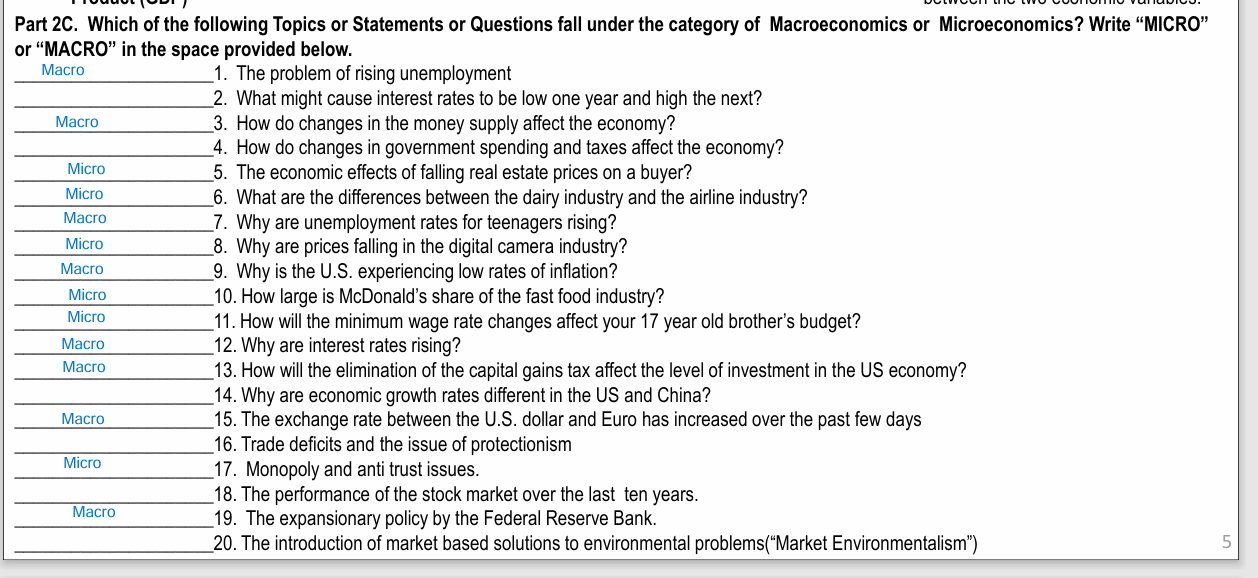 Solved Part 2C. ﻿Which of the following Topics or Statements | Chegg.com