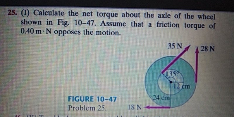 Solved 25. (I) Calculate the net torque about the axle of | Chegg.com