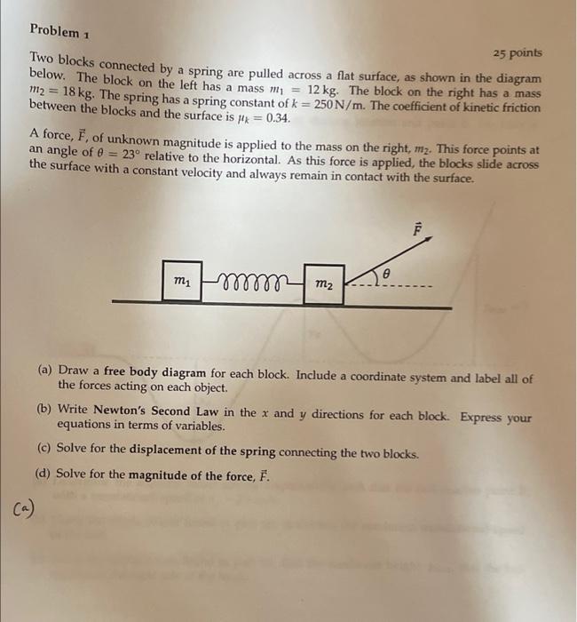 Solved Problem 1 25 points Two blocks connected by a spring | Chegg.com