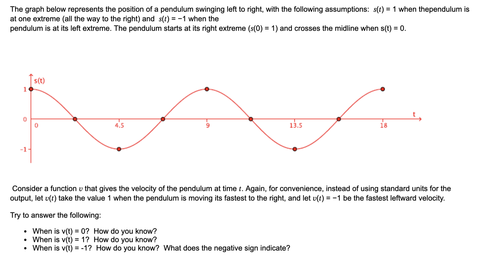 Solved The graph below represents the position of a pendulum | Chegg.com