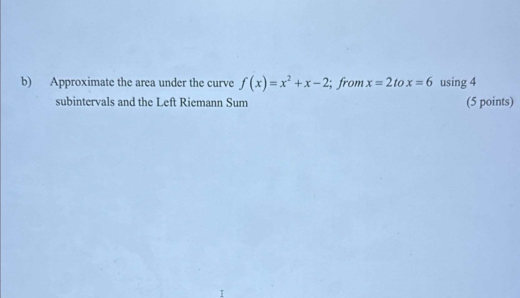 Solved b) ﻿Approximate the area under the curve f(x)=x2+x-2; | Chegg.com