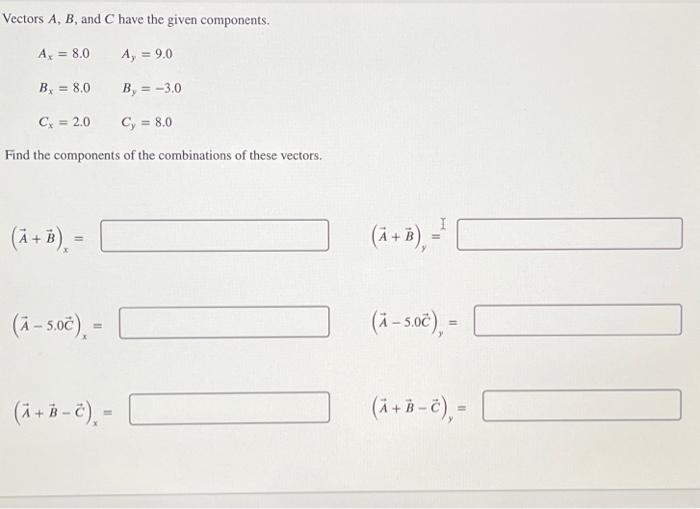 Solved Vectors A, B, and C have the given components. A₁ = | Chegg.com