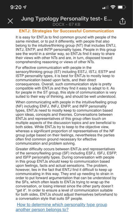 So I took a Jung Typology Personality Test and I need | Chegg.com