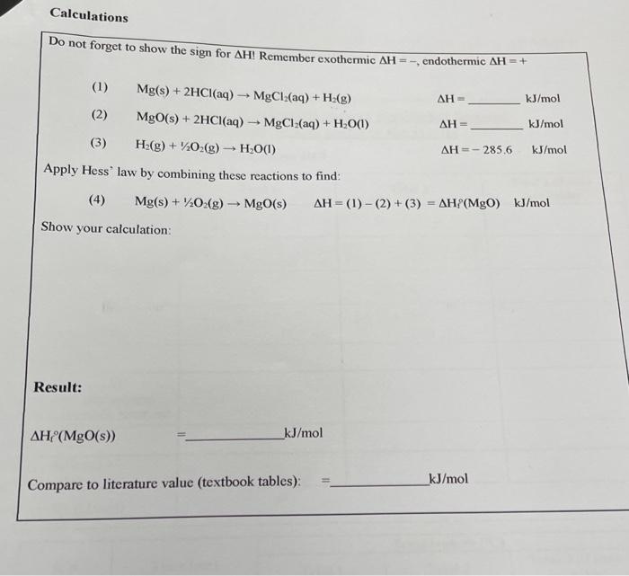 Solved Do not forget to show the sign for ΔH ! Remember | Chegg.com