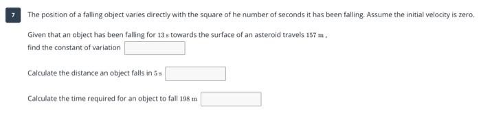 Solved The position of a falling object varies directly with | Chegg.com
