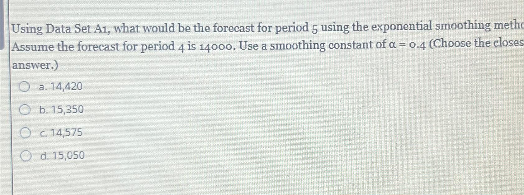 Solved Using Data Set A1, ﻿what would be the forecast for | Chegg.com