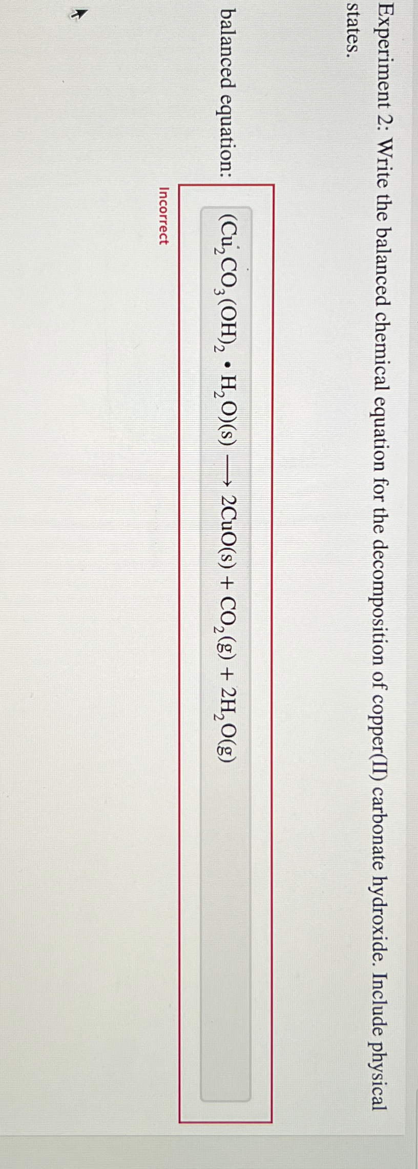 Solved Experiment 2: Write the balanced chemical equation | Chegg.com