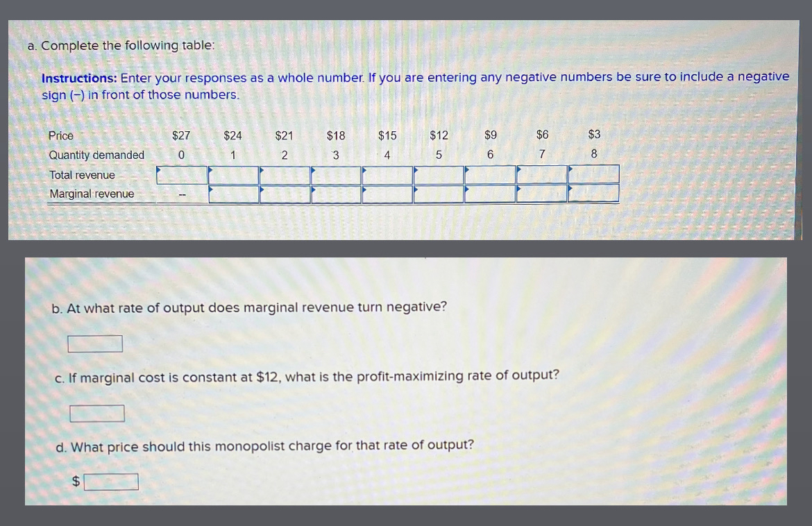 Solved a. ﻿Complete the following table:Instructions: Enter | Chegg.com