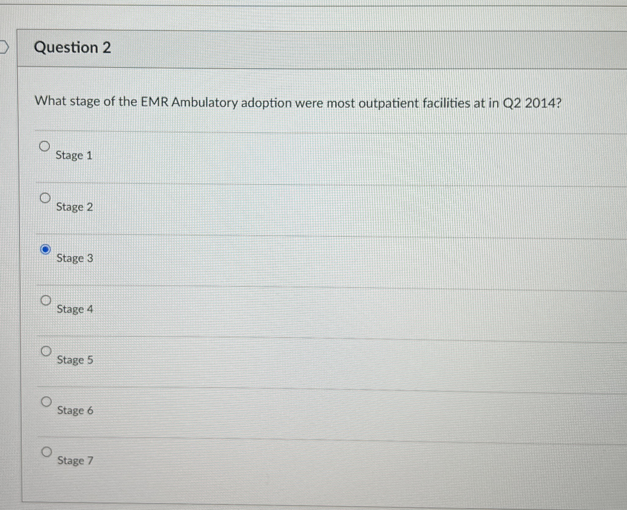 Solved Question 2What stage of the EMR Ambulatory adoption | Chegg.com