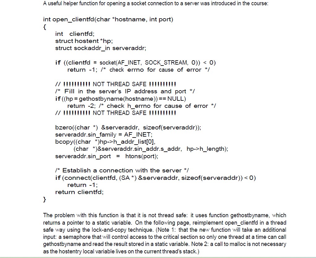A useful helper function for opening a socket | Chegg.com
