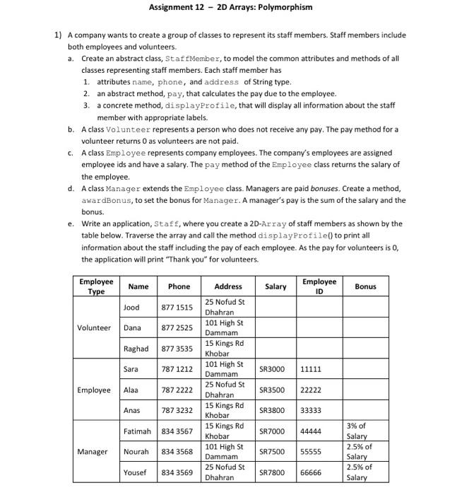 Solved Assignment 12 - 2D Arrays: Polymorphism 1) A company | Chegg.com