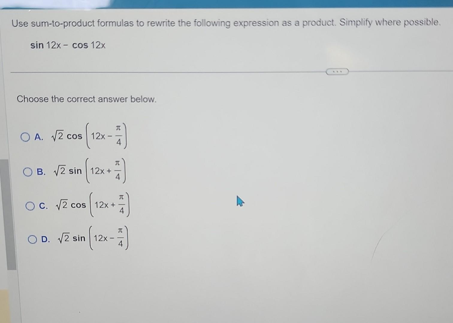 use sum-to-product formulas to rewrite the following | Chegg.com
