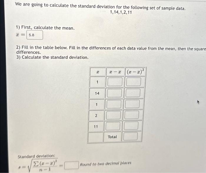 Solved We are going to calculate the standard deviation for | Chegg.com