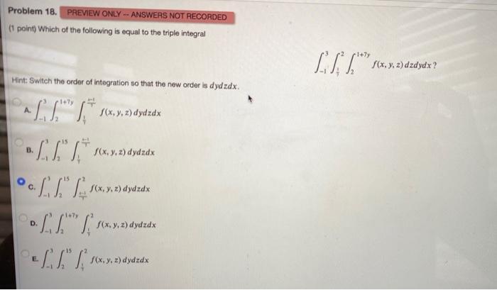 Solved Problem 18. PREVIEW ONLY -- ANSWERS NOT RECORDED (1 | Chegg.com