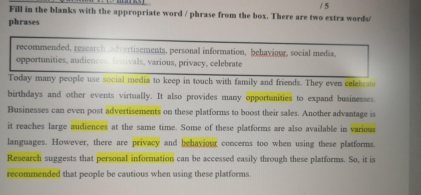 Solved 75 Fill in the blanks with the appropriate word / | Chegg.com