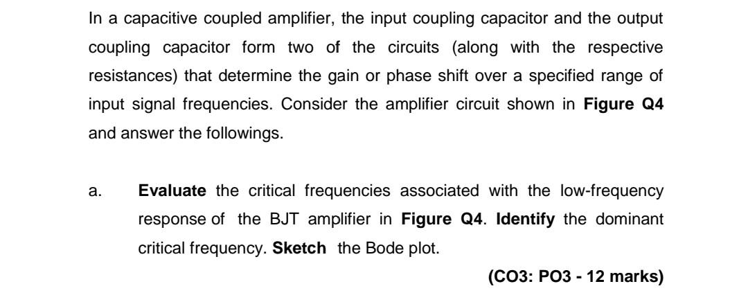 Solved In a capacitive coupled amplifier, the input coupling | Chegg.com