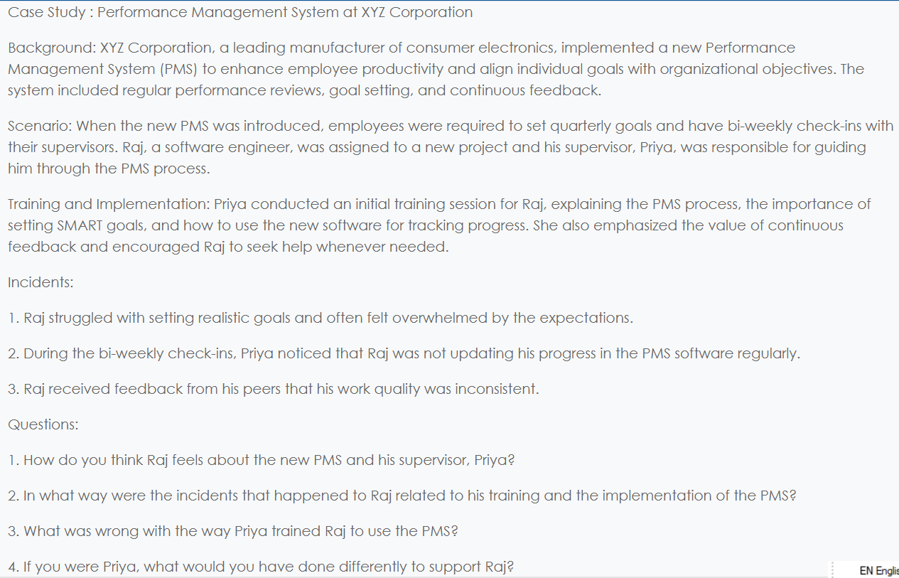 Solved Case Study : Performance Management System at XYZ | Chegg.com