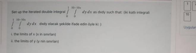 Solved 110-10 Set up the iterated double integral) / dydx as | Chegg.com