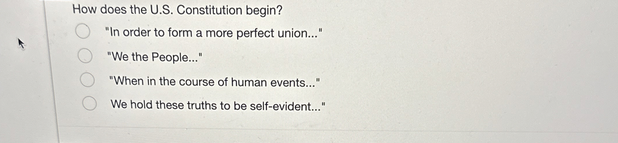 Solved How does the U.S. ﻿Constitution begin?"In order to | Chegg.com