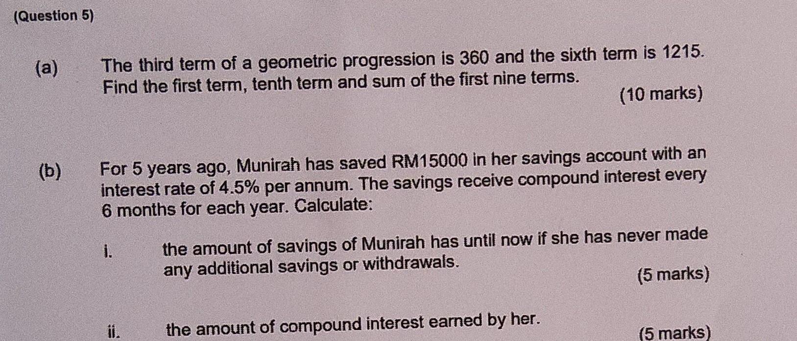 Solved (a) The third term of a geometric progression is 360 | Chegg.com