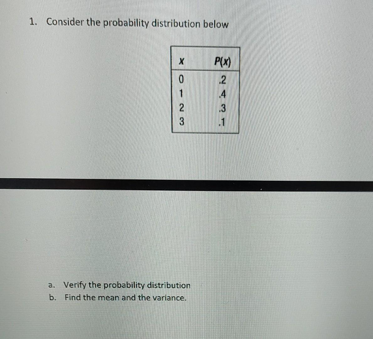 Solved 1. Consider the probability distribution below a. | Chegg.com