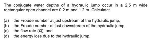 Solved The conjugate water depths of a hydraulic jump occur | Chegg.com
