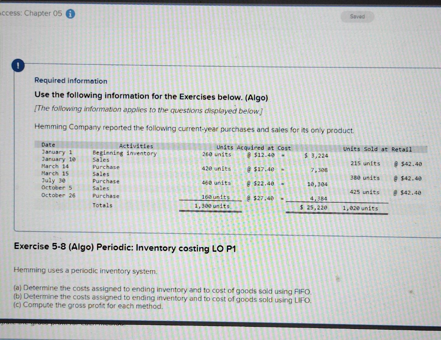 Solved Required information Use the following information | Chegg.com