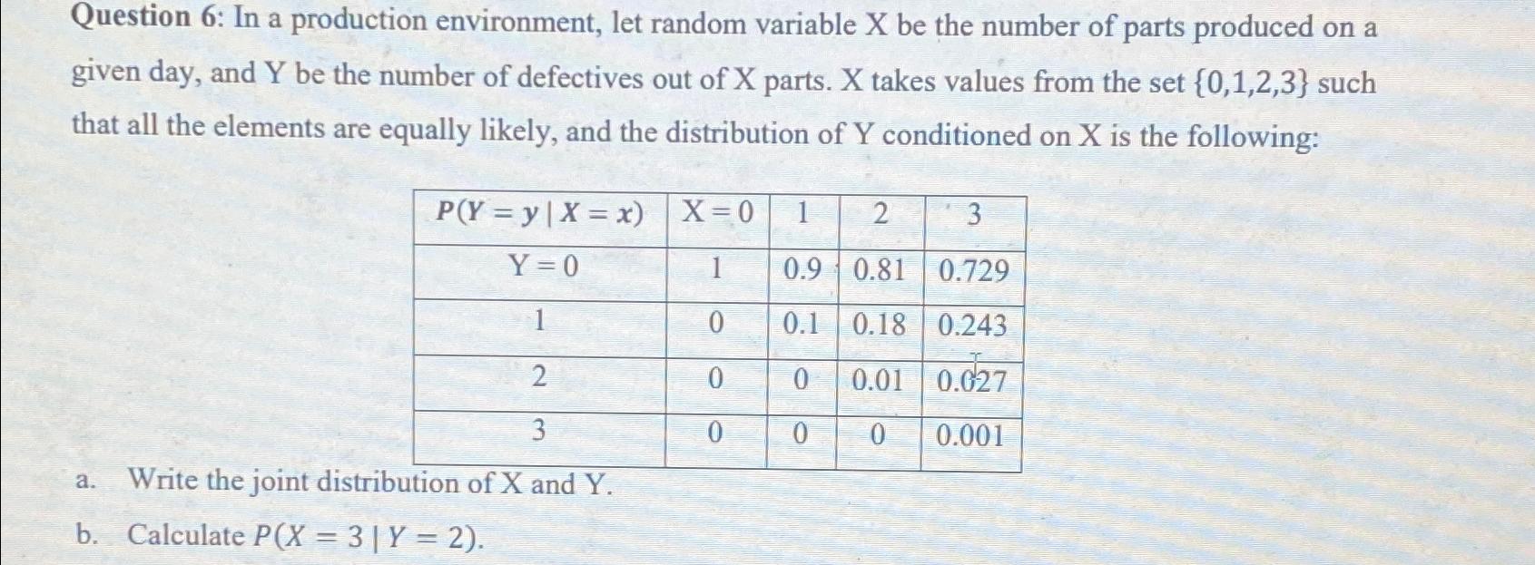 Solved Question 6: In a production environment, let random | Chegg.com Solved Question 6: In a production environment, let random | Chegg.com