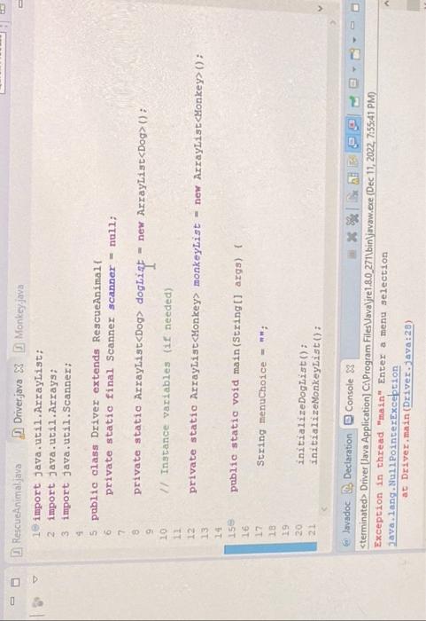 Solved 1) Monkey,java (i) Javadoc 8 Declaration Console 83 | Chegg.com