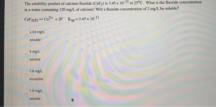 Solved The solubility product of calcium fluoride (CaF2) is | Chegg.com