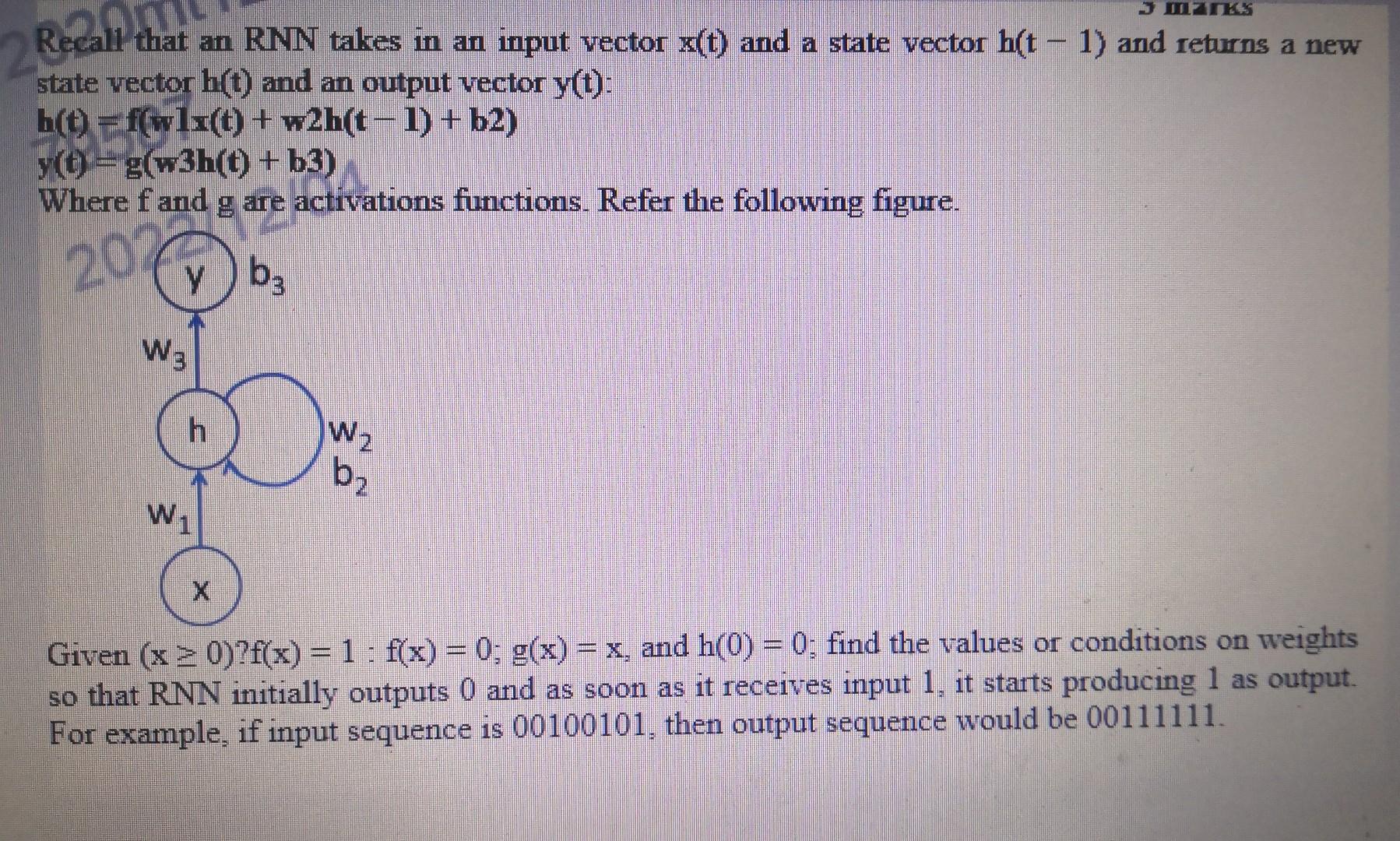 Solved Recall that an RNN takes in an input vector x(t) and | Chegg.com