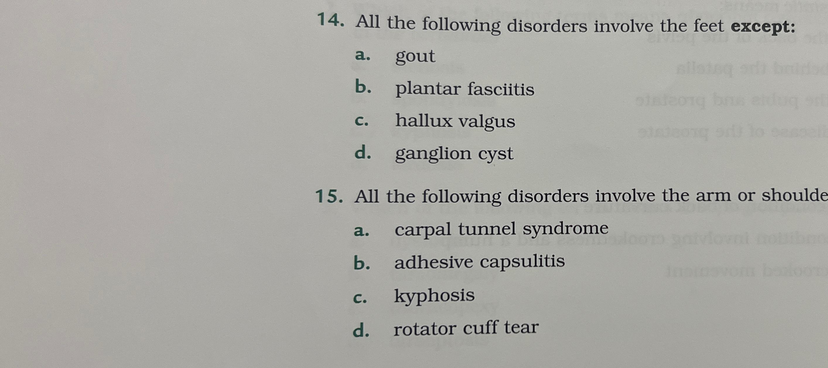 Solved All the following disorders involve the feet | Chegg.com