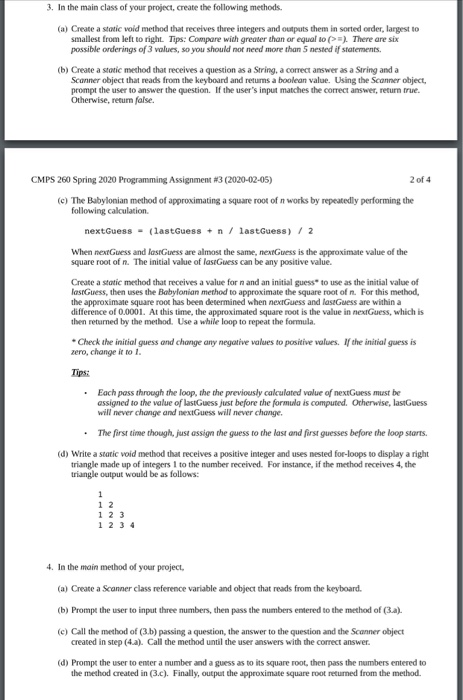 Solved 3. In the main class of your project, create the | Chegg.com