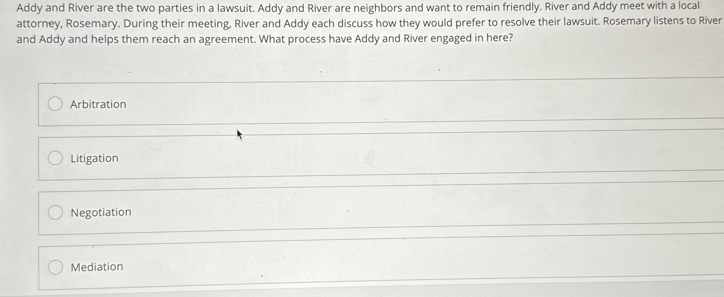 Solved Addy and River are the two parties in a lawsuit. Addy | Chegg.com