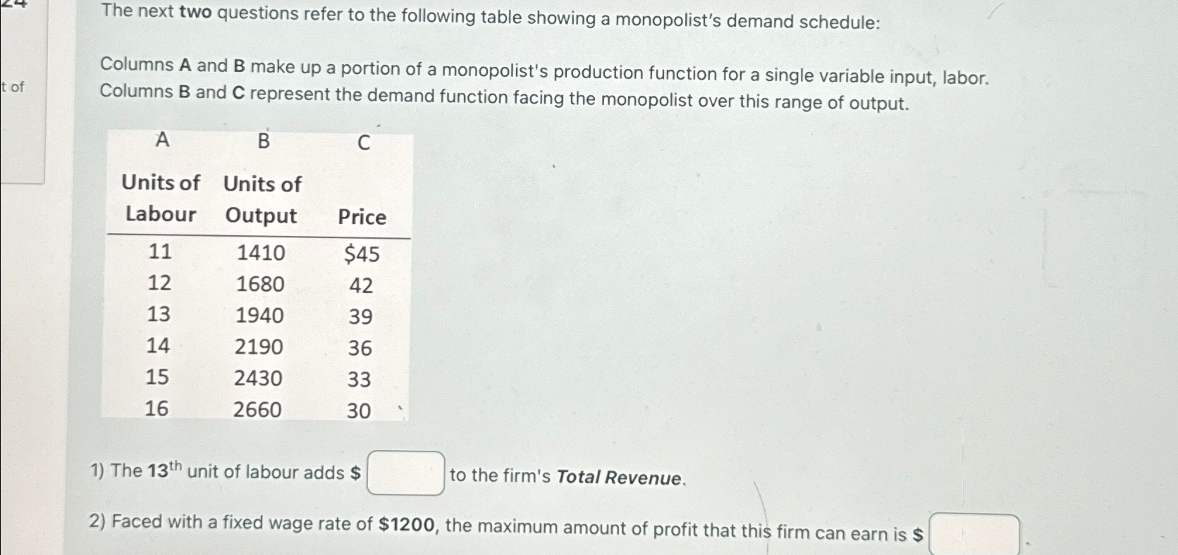 Solved The next two questions refer to the following table | Chegg.com