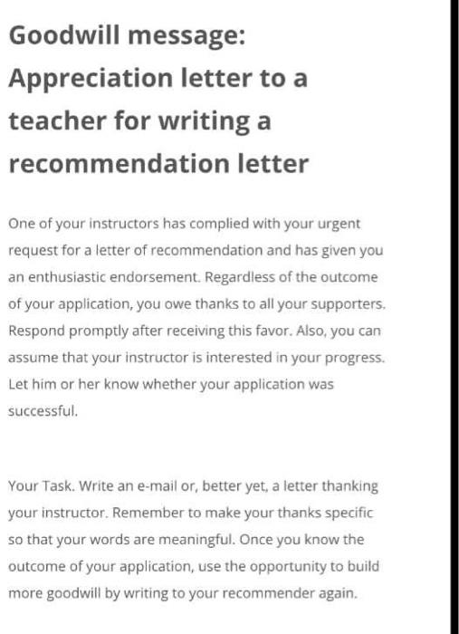 Goodwill message: Appreciation letter to a teacher | Chegg.com