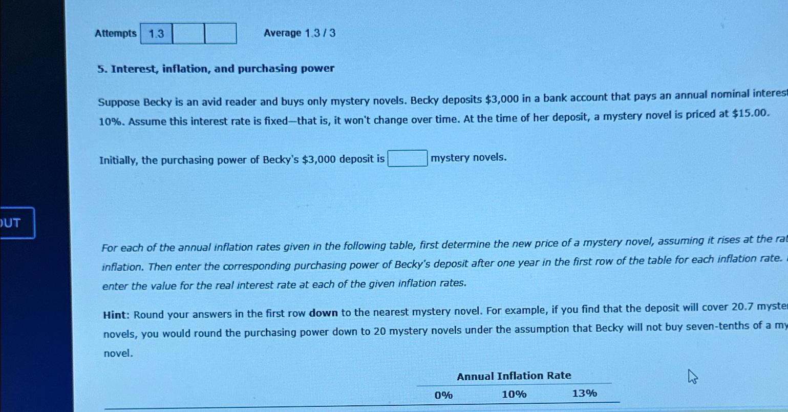 Solved Attempts 1.3Average 1.335. ﻿Interest, inflation, and | Chegg.com