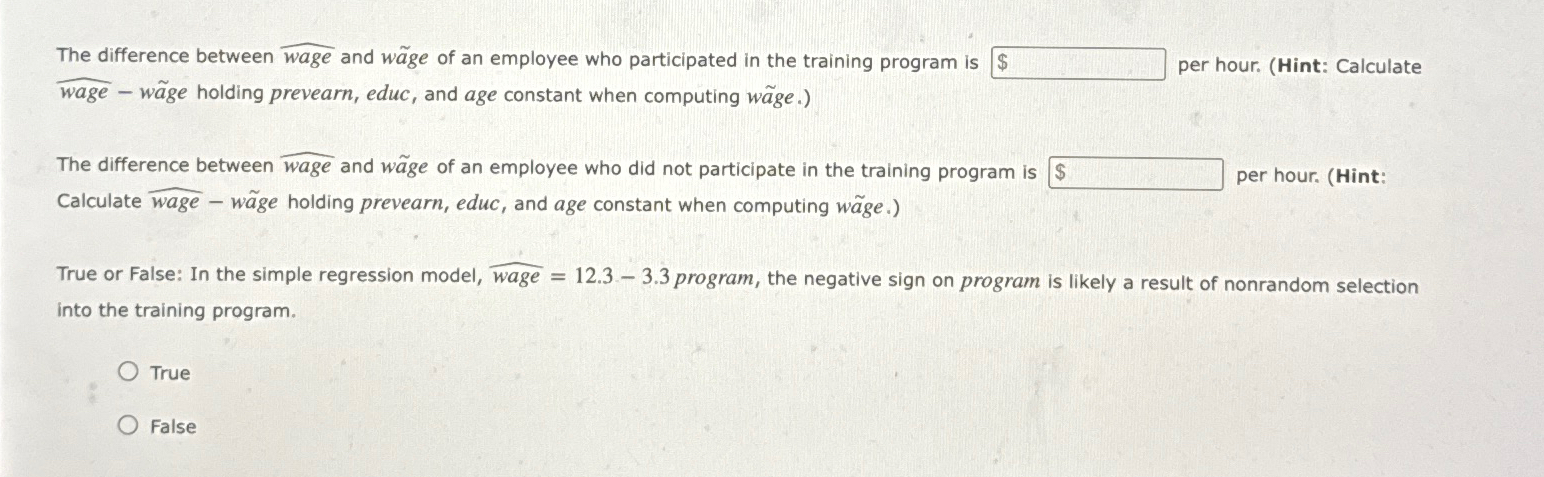 Solved The difference between widehat( ﻿wage ) ﻿and wage of | Chegg.com