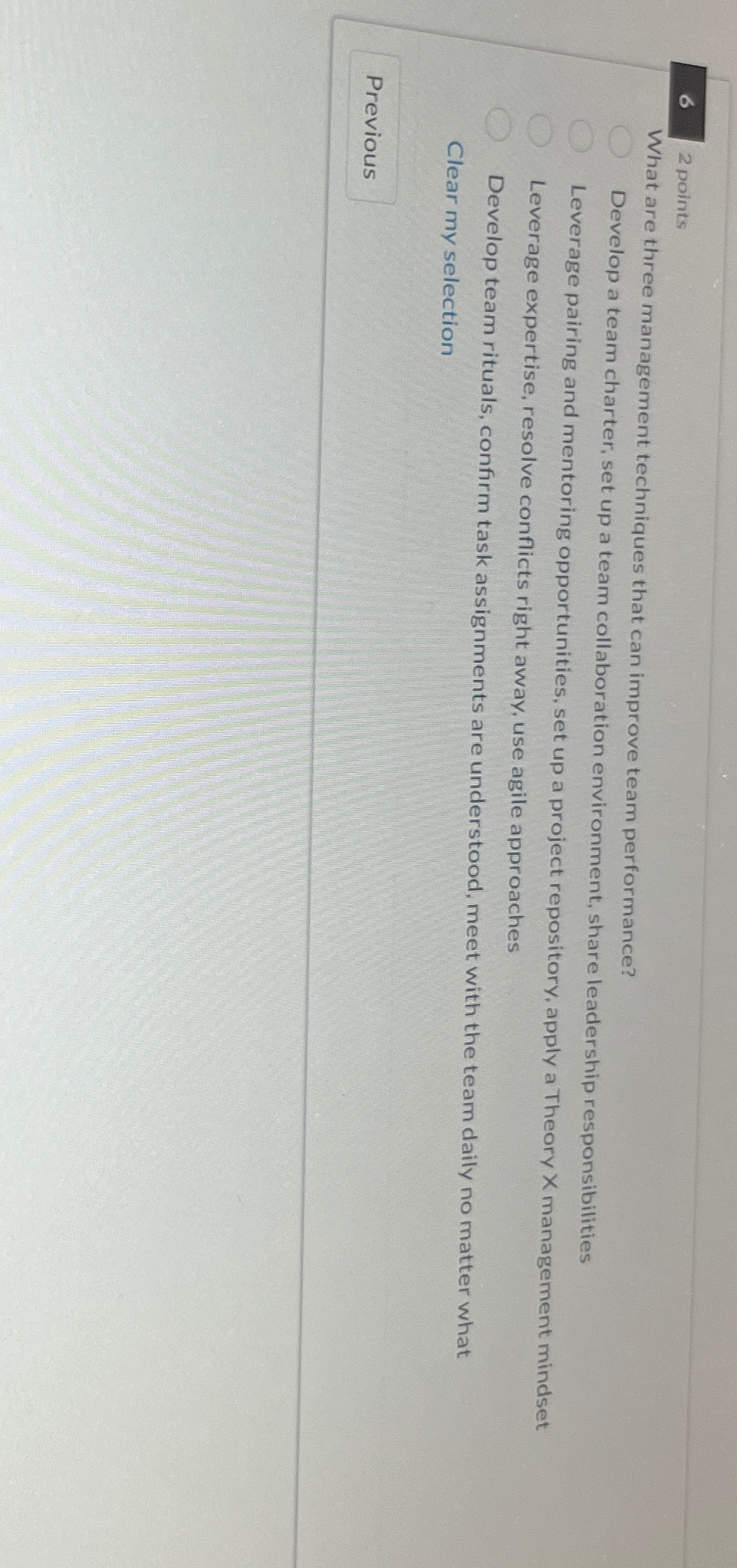 Solved 62 ﻿pointsWhat are three management techniques that | Chegg.com