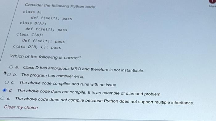 Solved Consider the following Python code: class A: def | Chegg.com