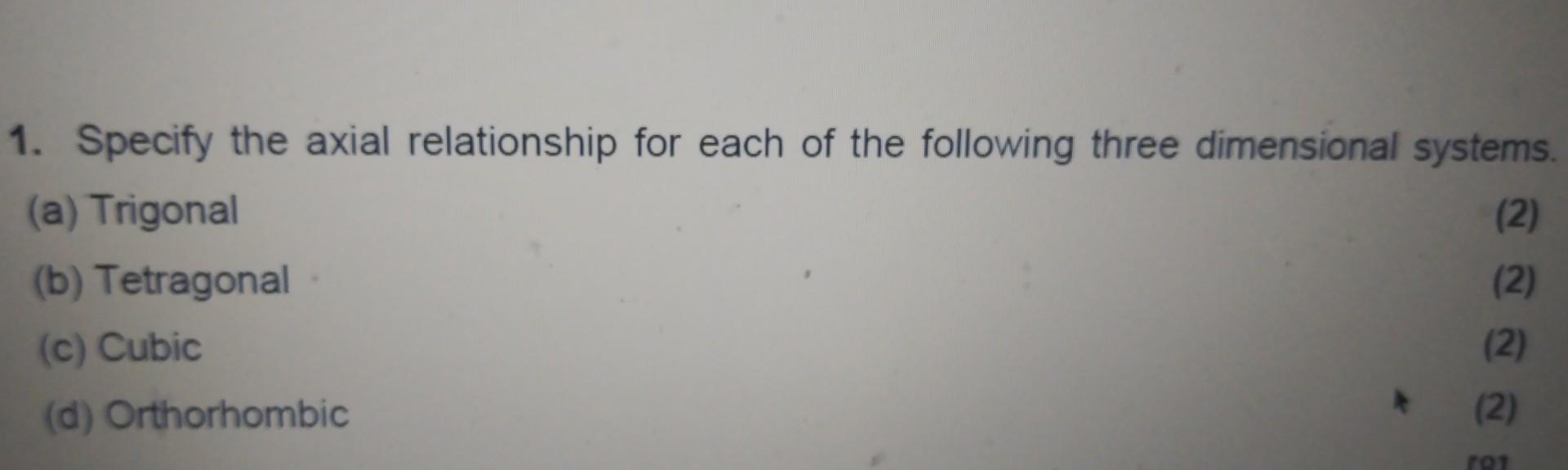 Solved 1. Specify the axial relationship for each of the | Chegg.com