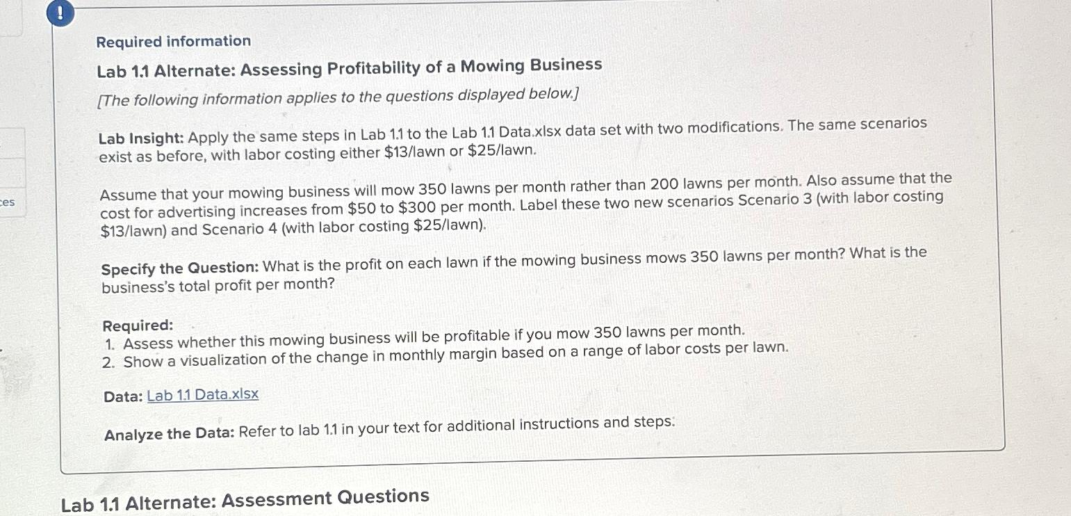 Solved IRequired informationLab 1.1 ﻿Alternate: Assessing | Chegg.com