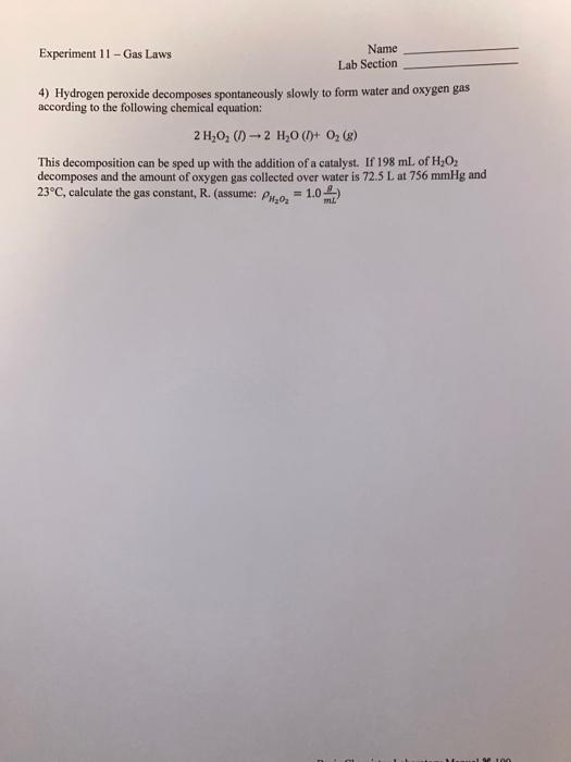 Solved Experiment 11 - Gas Laws Name Lab Section | Chegg.com
