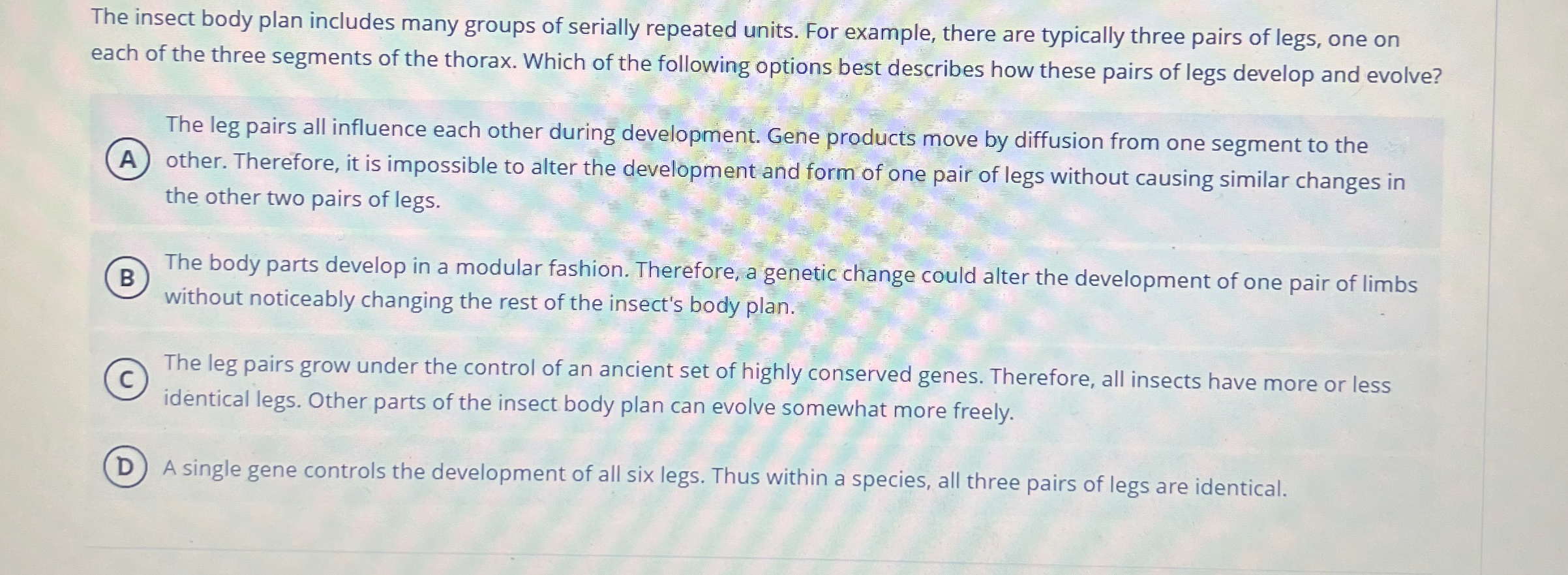 Solved The insect body plan includes many groups of serially | Chegg.com