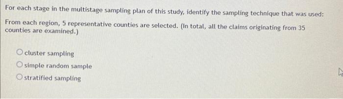 Solved For each stage in the multistage sampling plan of | Chegg.com
