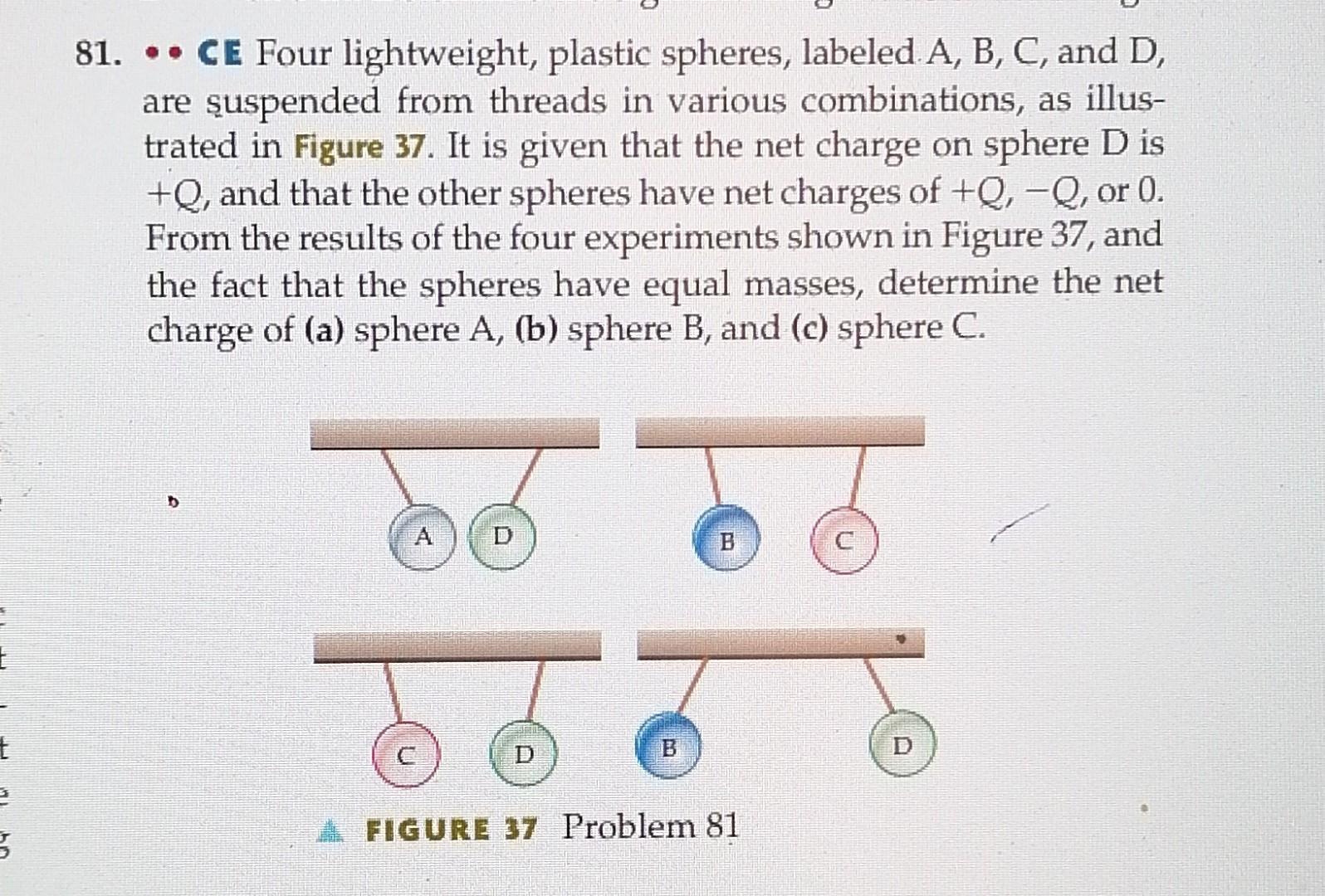 Solved 1. - CE Four lightweight, plastic spheres, labeled.A, | Chegg.com